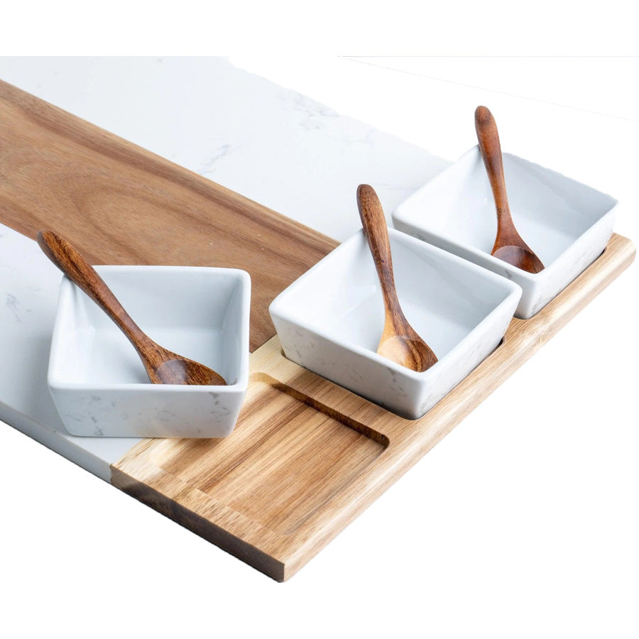 Wood & Marble Charcuterie Set | Black Diamond Laser Design